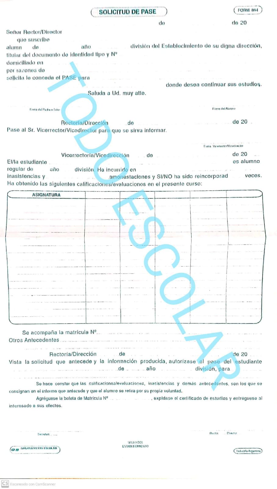 Solicitud De Pase/Trámite Secundaria CABA X 50 – 864 – Todo Escolar